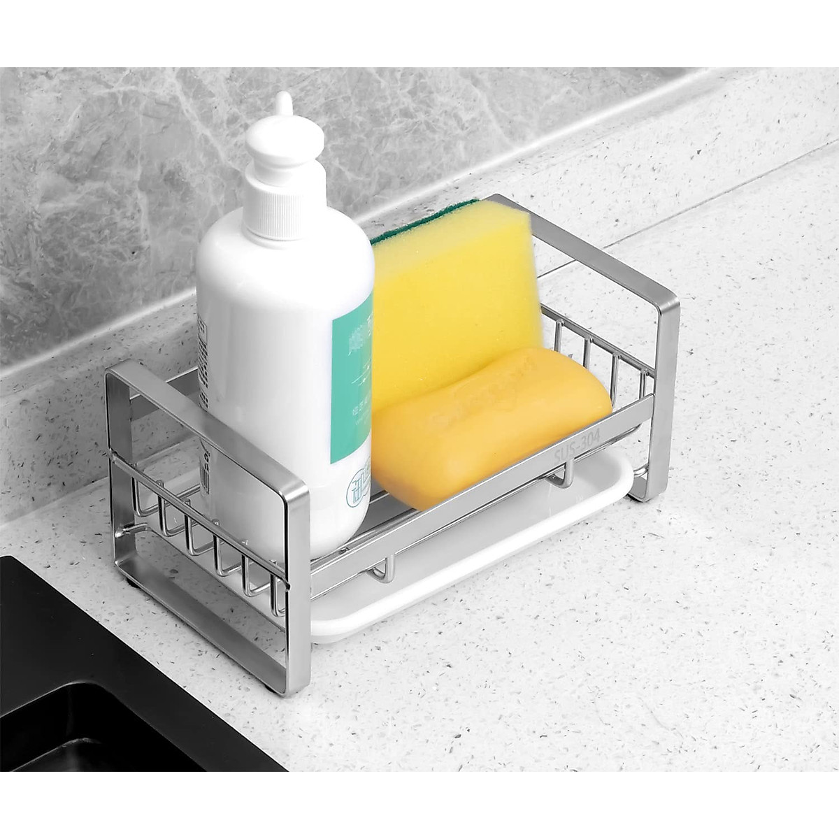 vastland Sponge Holder for Kitchen Sink, Sink Caddy - Kitchen Organizer for Dish Sponge,Soap,Brush and More