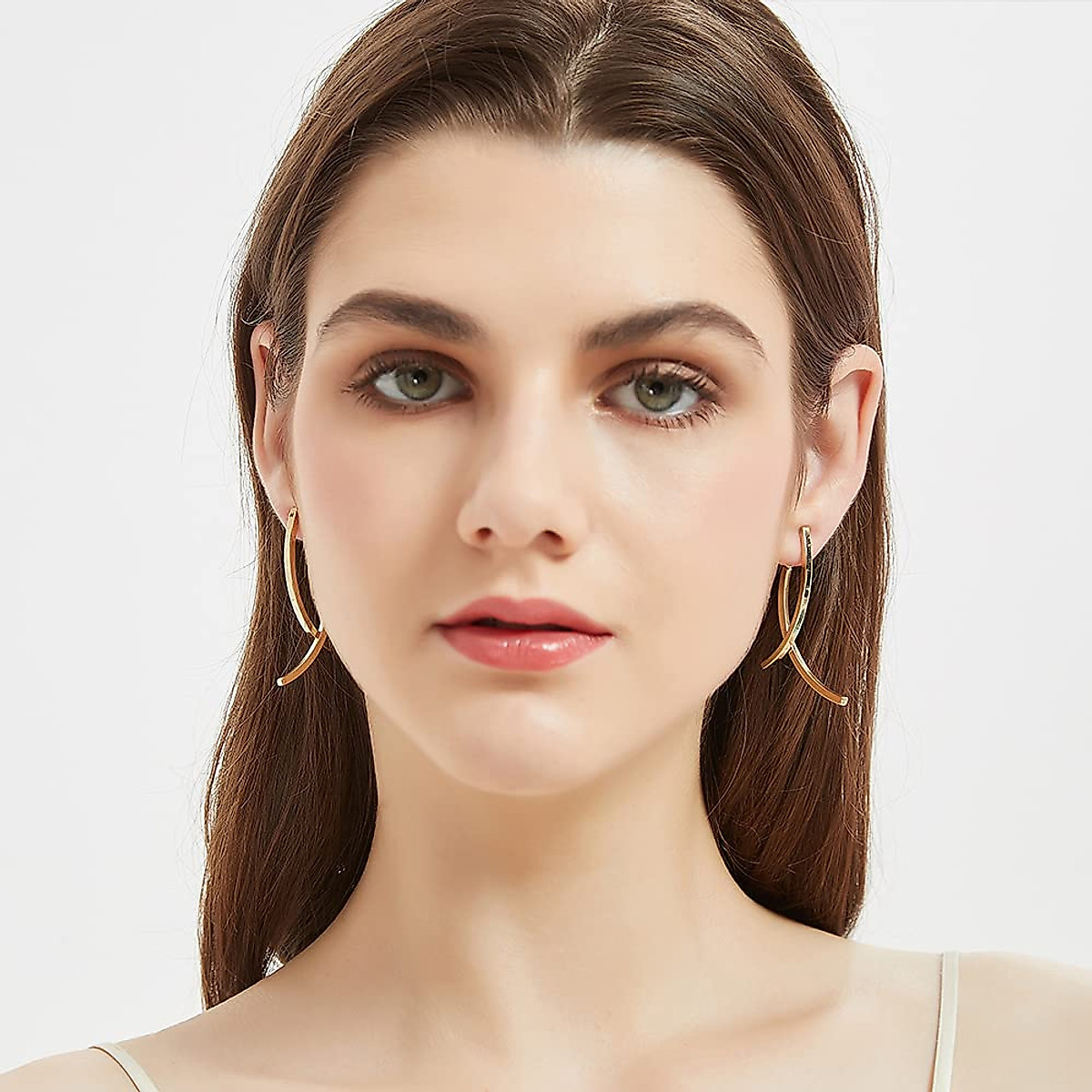 Surrounded Forest Cross Curved Earrings Curved Drop Earrings Long Bar Earrings Curved Stick Dangle Earring Drop Earrings for Women