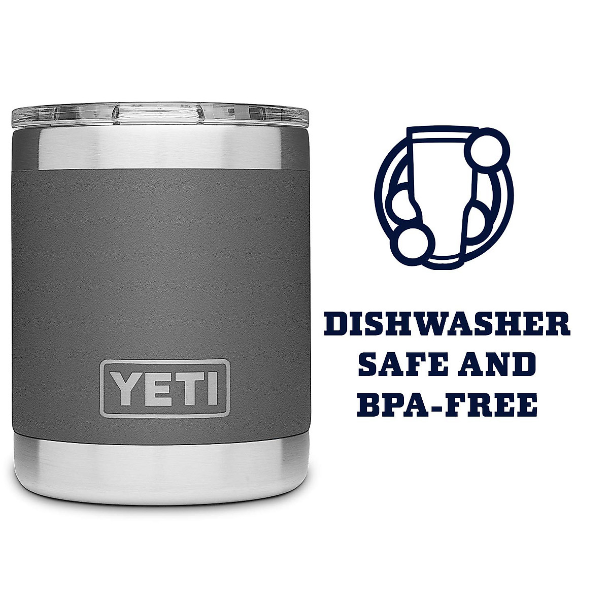 YETI Rambler 10 oz Lowball, Vacuum Insulated, Stainless Steel with Standard Lid, Charcoal