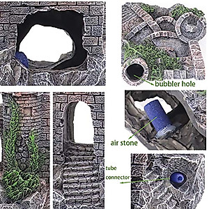 Ulifery Castle Ruins Aquarium Decorations Moss Fish Tank Ornaments with Bubbler for Betta Hideout