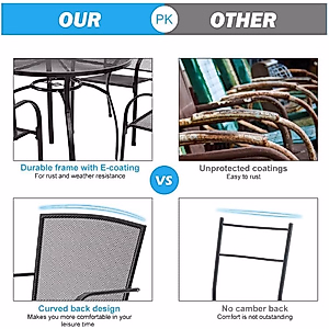 AECOJOY Metal Outdoor Table and Chairs Patio Dining Table Set for 4 Outside 51" Dining Table with Umbrella Hole Rectangle Table and 4 Stackable Chairs, Patio Furniture Set for Garden Backyard Balcony