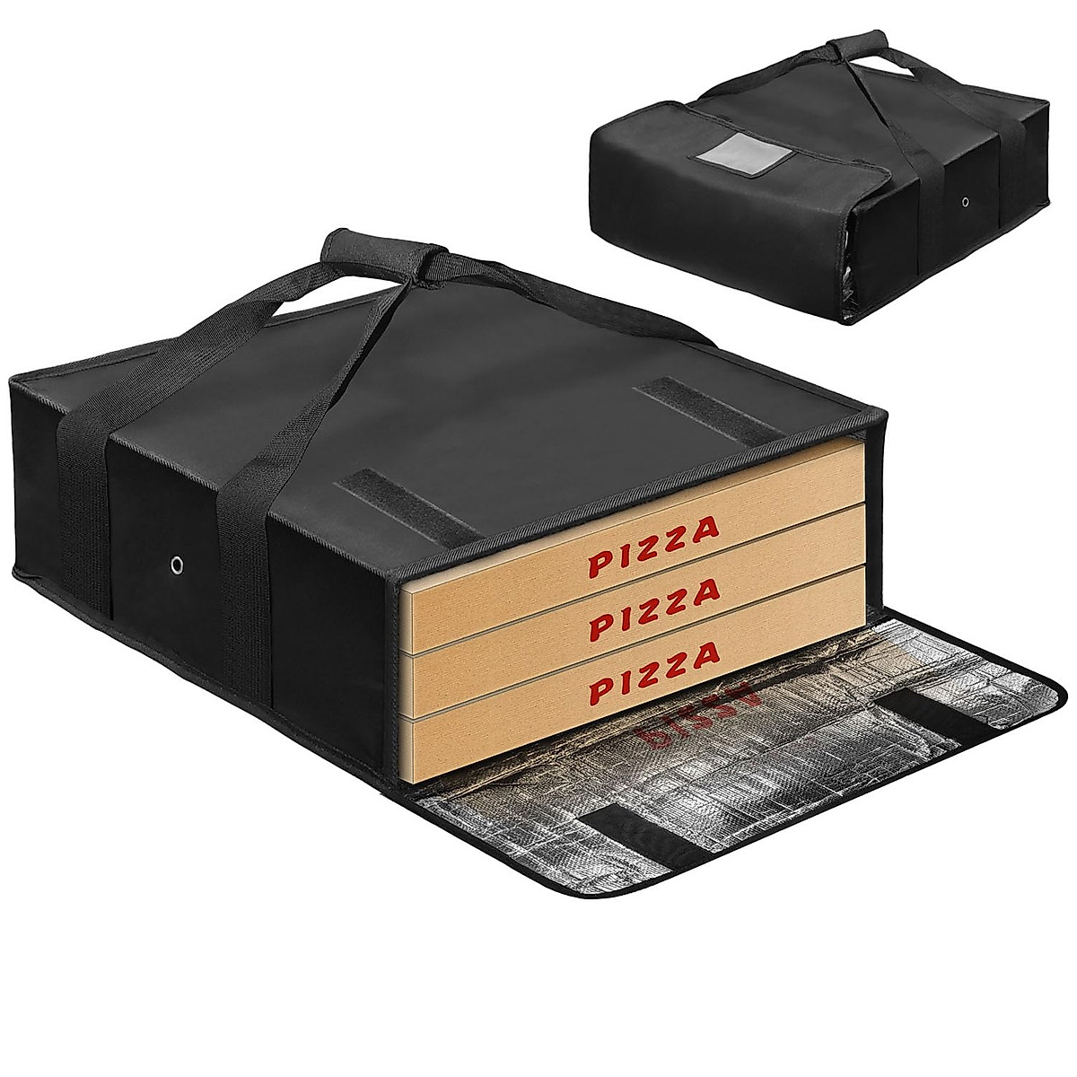 BOHEMIABY Pizza Bags for Large Pizza Warmer Bag, 20 X 20 in Food Carrier Insulated Bag, Reusable Pizza Bag with Label Window, Water Proof Bag with Double Handle Black