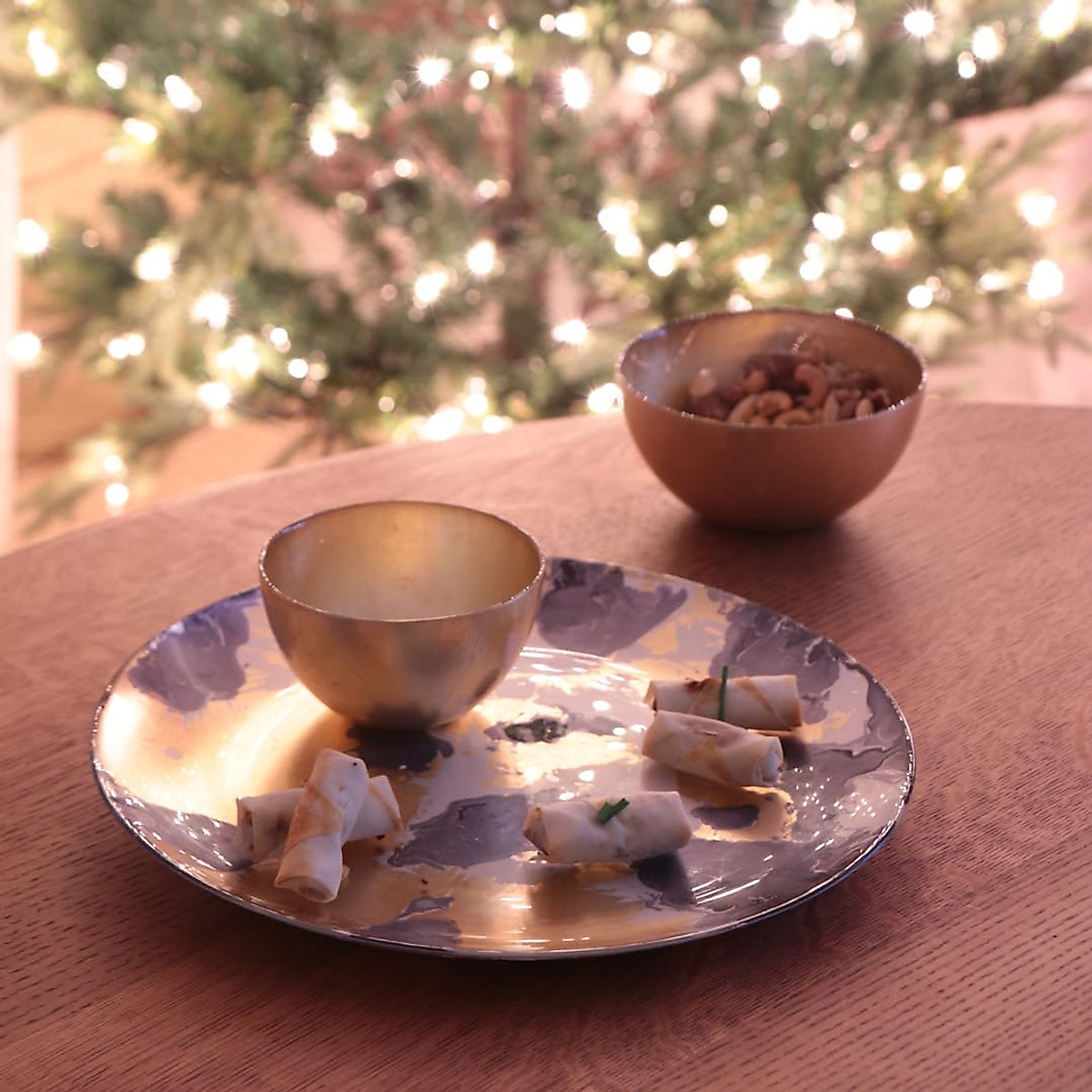 Beatriz Ball GLASS New Orleans Large Round Painted Platter (Blue & Gold)