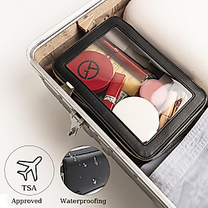 DIYOOHOMY Clear Makeup Bag Double Layer Two Sided With Zipper Black Cosmetic large Make Up Case Compartments Brush Travel Leather Toiletry Women Beauty Organizer Transparent Waterproof Pouch
