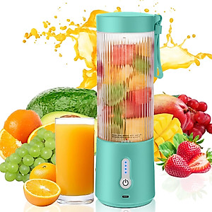 Binineew Portable Blender - 15oz Personal Blender Shakes and Smoothies USB Rechargeable - Multifunction Small Fruit Juicer Cup Kitchen Travel Camping Gym Office Baby Food (Blue)