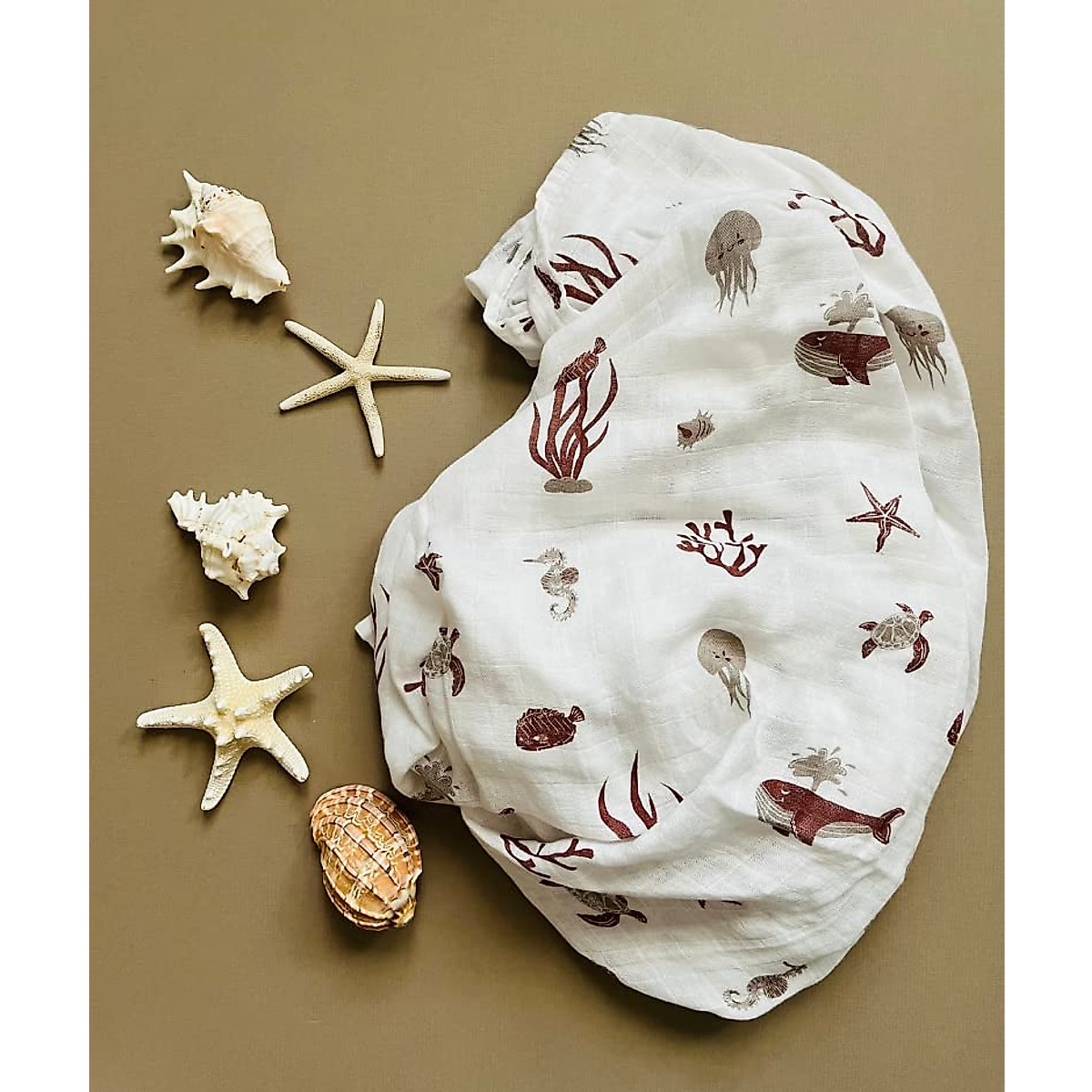 Leyl&Ari Muslin Swaddle Blanket | Receiving Blanket for Boys Girls (Under The Sea Friends)