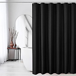 Gibelle Black Shower Curtain, Waffle Weave Textured Fabric Shower Curtain for Bathroom - Soft Cloth & Hotel Spa Luxury, Water Repellent, Machine Washable, 72X72, Black
