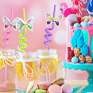 AFZMON Butterfly Drinking Straws 24 PCS Butterfly Party Favors with 2 Cleaning Brush Birthday Party Supplies Long Plastic Straw Girls Party Decorations