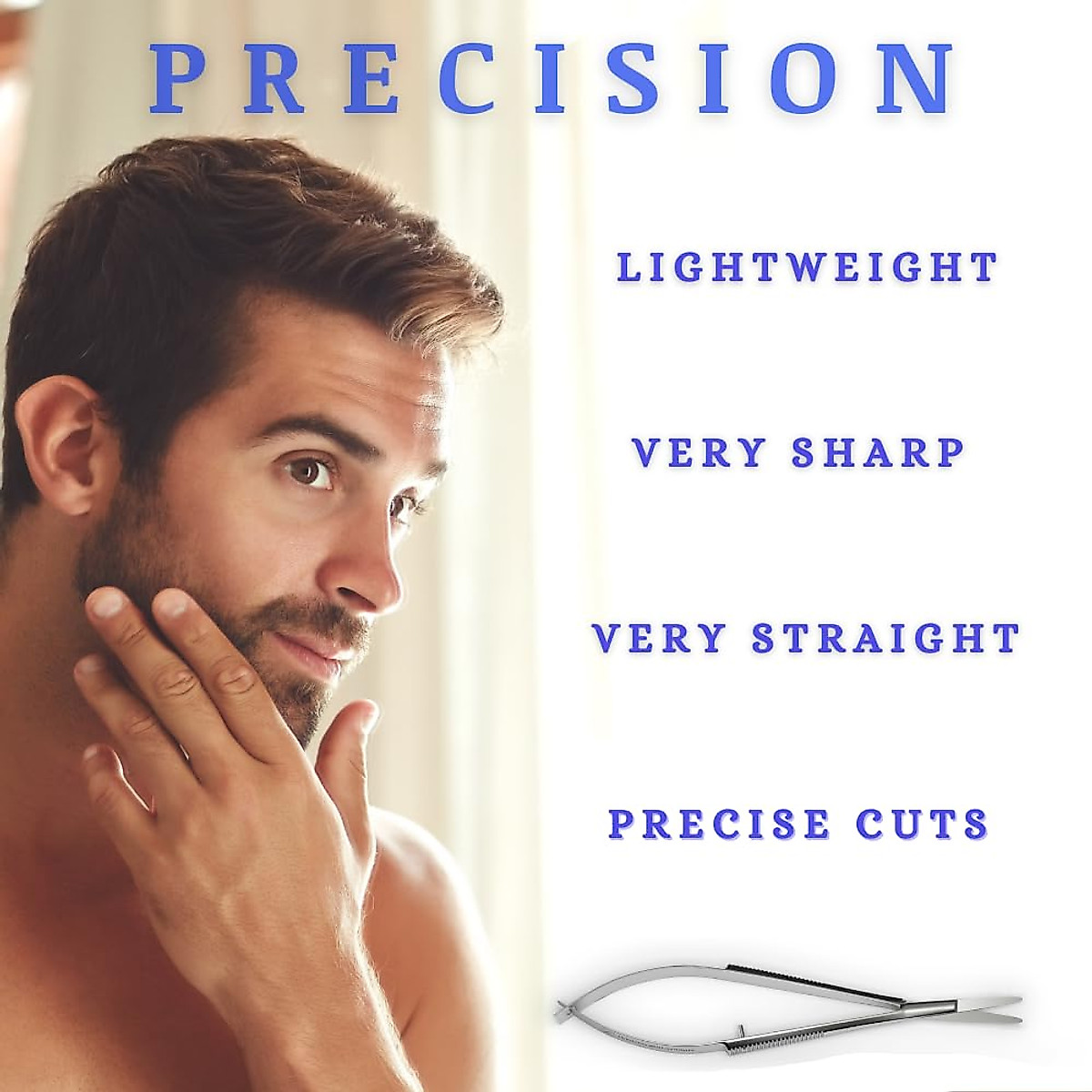 Facial Scissors made from Surgical Stainless Steel, Very Straight, Very Sharp Blades for Precision Cuts, Easy To Use & Comfortable to Hold, Trims Eyebrows, Ear Hair, Nose Hair, Cuticles, Case Included