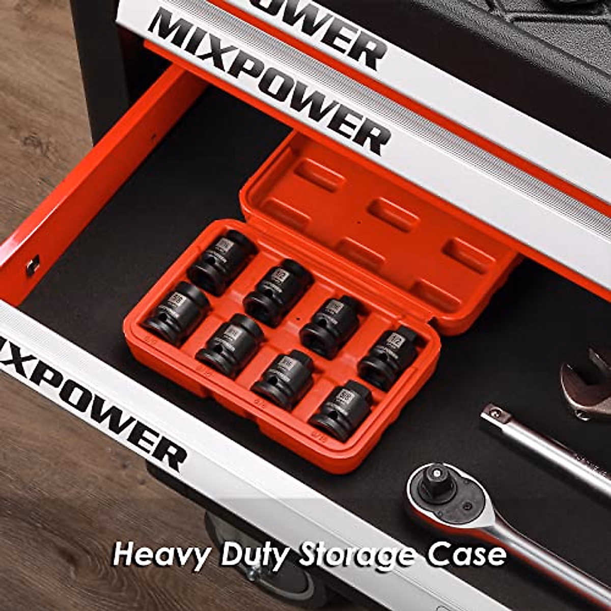 MIXPOWER 8 Pieces 1/2-inch Drive Pipe Plug Socket Set, SAE, CR-MO, Tapered Male Square Drive, Chamfered Female Square Drive