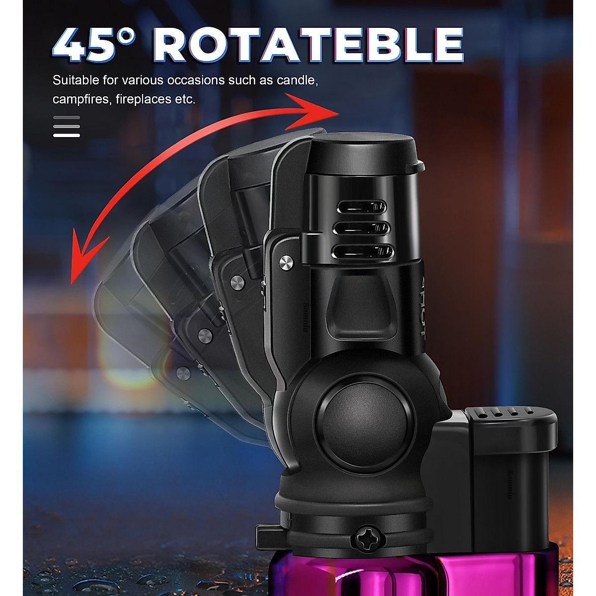 SAMNIU Pack of 4 Torch Lighter, Mini Jet Flame Butane Lighters, Multi-Purpose, 45° Rotatable for Campfires, Candle, Fireplaces, Christmas Party Favors (Gas not Included)