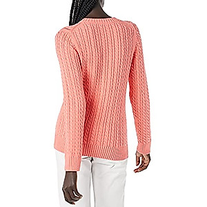 Amazon Essentials Women's Fisherman Cable Long-Sleeve Crewneck Sweater (Available in Plus Size), Coral Pink, Large