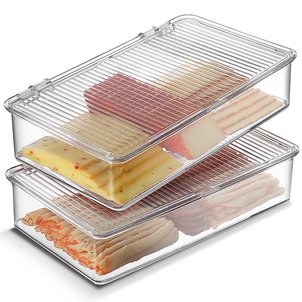 Tafura Bacon Container For Refrigerator (2 Pack) Bacon Storage Container | Cheese & Deli Storage Container | Bacon Keeper | Cold Cuts Meat Saver | Cheese Holder, BPA Free