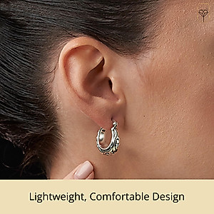 MAX + STONE 925 Sterling Silver Hoop Earrings for Women | Lightweight Chunky Oxidized Filigree Oval Thick