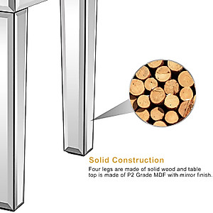 VINGLI Mirrored Vanity Stool with Storage, Upholstered Velvet Ottoman, Makeup Dressing Table Bench with Sparking Diamonds, Silver