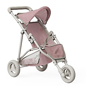 Olivia's Little World Doll Jogging-Style Stroller with Canopy, Storage Underneath, Pink and Cream and Gray