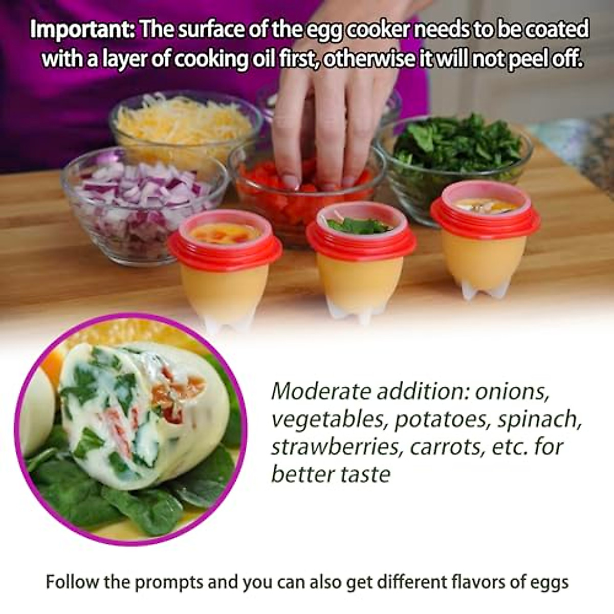 Hard Boiled Egg Maker, 6-Piece Shell-Free Egg Cooker Set, Non-Stick Easy-Clean Multifunctional Egg Boiler Kit