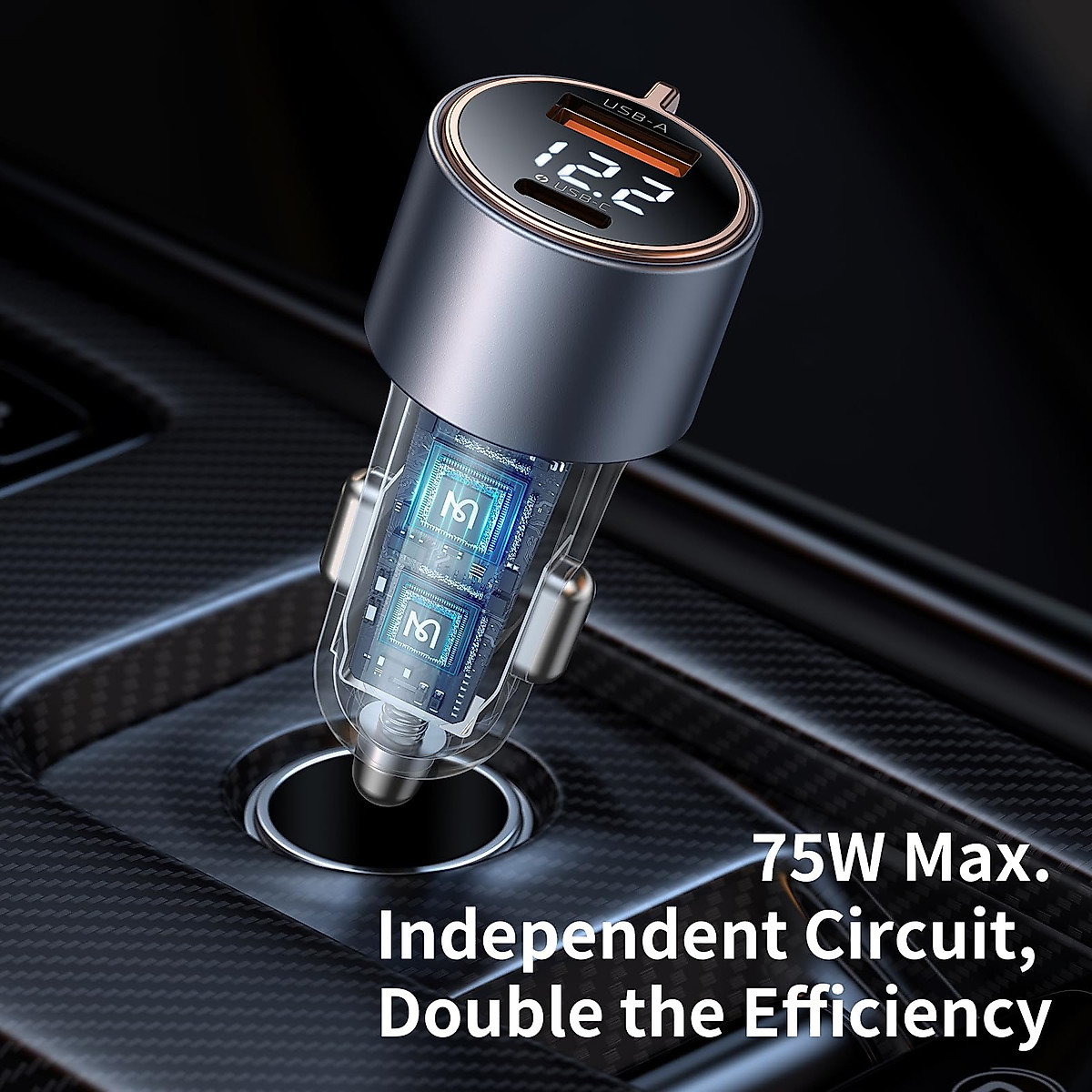 Mcdodo 75W Car Charger Adapter Fast Charging Cigarette Lighter USB C/USB A PD3.0 QC4.0 Cell Phone Automobile Chargers Compatible with iPhone 15/14/iPad/Samsung Galaxy S23/21/10/Car Vacuum Cleaner