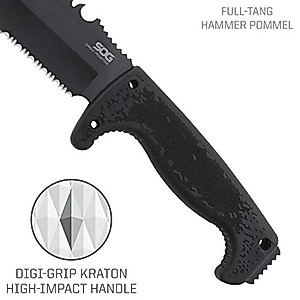 SOG Jungle Primitive Fixed Blade- Field and Camping Tactical Machete with Sheath for Clearing Brush, Full Tang Survival Knife 15.3 Inches (F03TN-CP), Steel,Black