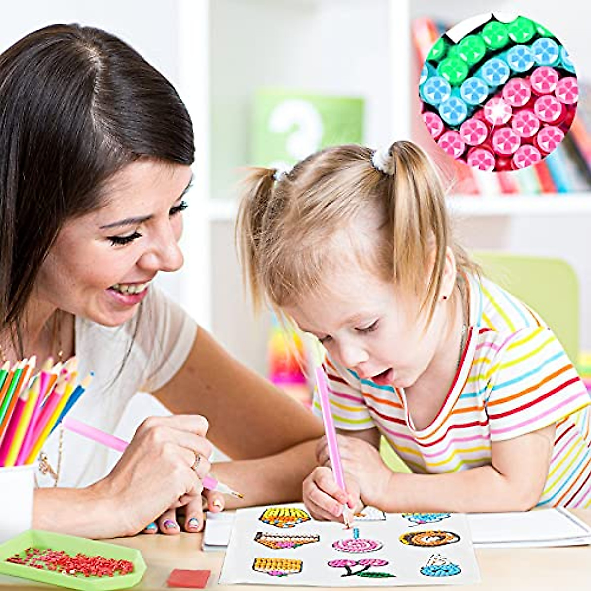 50 Pieces Gem Diamond Painting Kit for Kids Diamond Painting Stickers Diamond Art Child Stickers with DIY Painting Tools Arts and Crafts for Girls and Boys