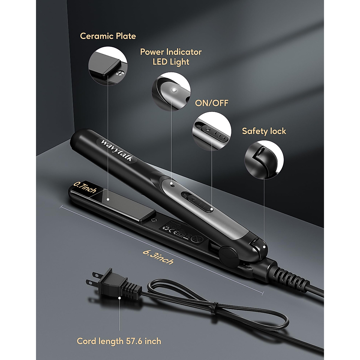 Wavytalk Mini Flat Iron 0.7 Inch Ceramic Mini Hair Straightener, Small Flat Irons for Short Hair, Curls Bangs, Dual Voltage for Travel