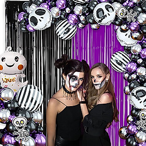 AIBIIN 87pcs Halloween Balloon Garland Arch Kit Halloween Party Balloons Halloween Balloons Decorations Purple Black Foil Fringe Curtain Halloween Spooky Birthday Baby Shower Backdrop Balloon Kit