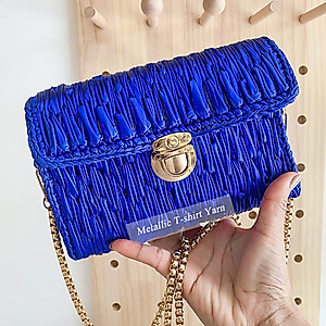 Metallic T-Shirt Yarn 140 Yards Knitting Yarn Fabric Crochet Cloth Shiny Tshirt Yarn for Crocheting Beginners DIY Hand Craft Bag Blanket Cushion Projects (Blue)