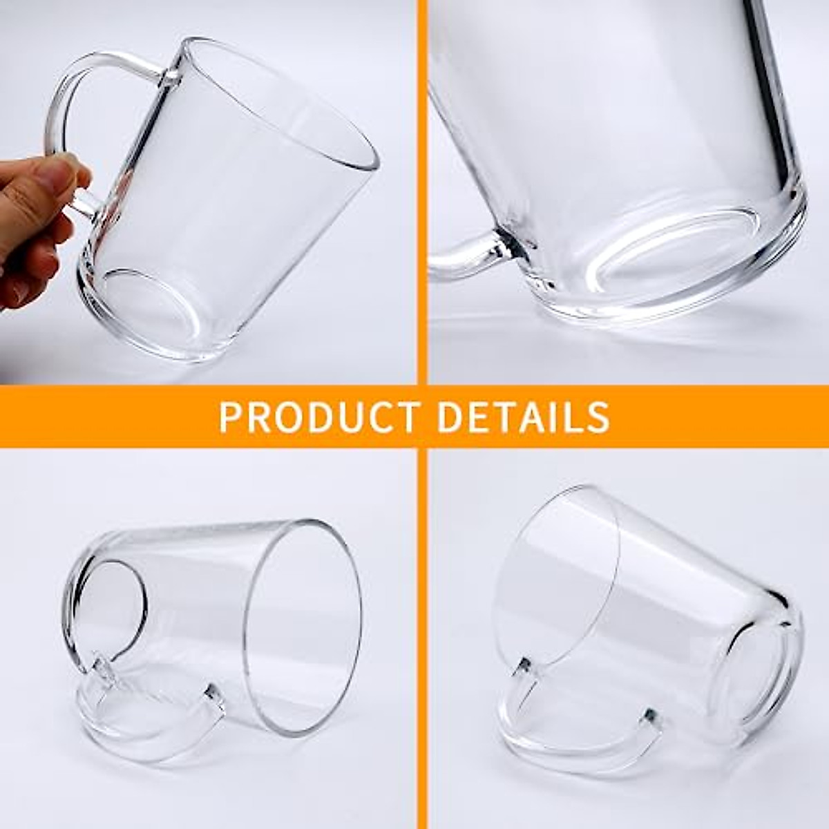 Cadamada Glass Coffee Mugs, 12oz Glass Coffee Cups with Handle for Coffee,Latte, Cappuccino, Tea, Fruit Juice, Water, Office, Set of 12