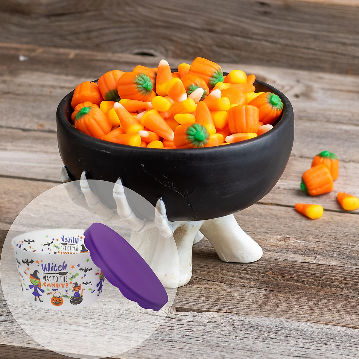 RE8TIESS Halloween-Themed Containers with Lids, 8x4.625 Inches Storage Containers for Trick or Treat Candies Cookies Food Crafts Nic-Knacks Baked Goodies Condiments Pack of 4 with Bonus Ruthjla