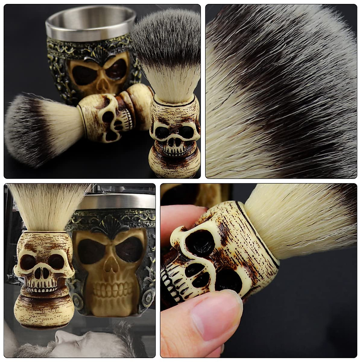 FRCOLOR 1pc Skull Beard Brush Beard Hair Brush Men Shaving Kit Hair Shaving Brush Shaving Brush with Handle Straight Razor Stand Kit Hair for Women Man Shaving Cream Shave Fluff