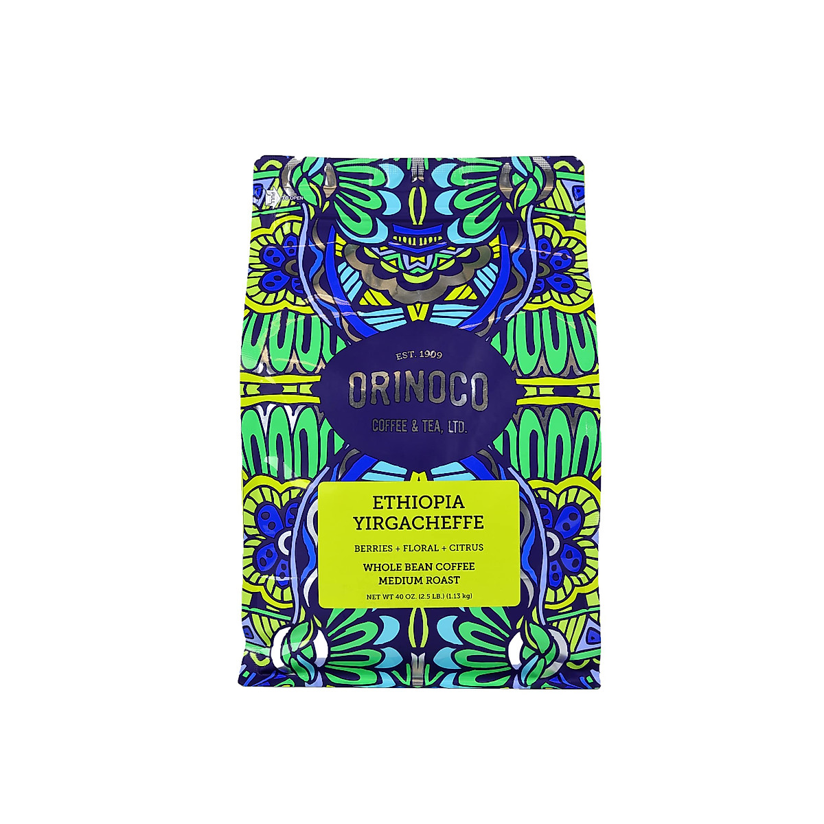 Orinoco Ethiopian Yirgacheffe 2.5lb bag, Medium Roast, Whole Bean Coffee, 100% Arabica beans