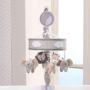 Lambs & Ivy Jungle Safari Musical Baby Crib Mobile - Gray, Beige, White, Animals