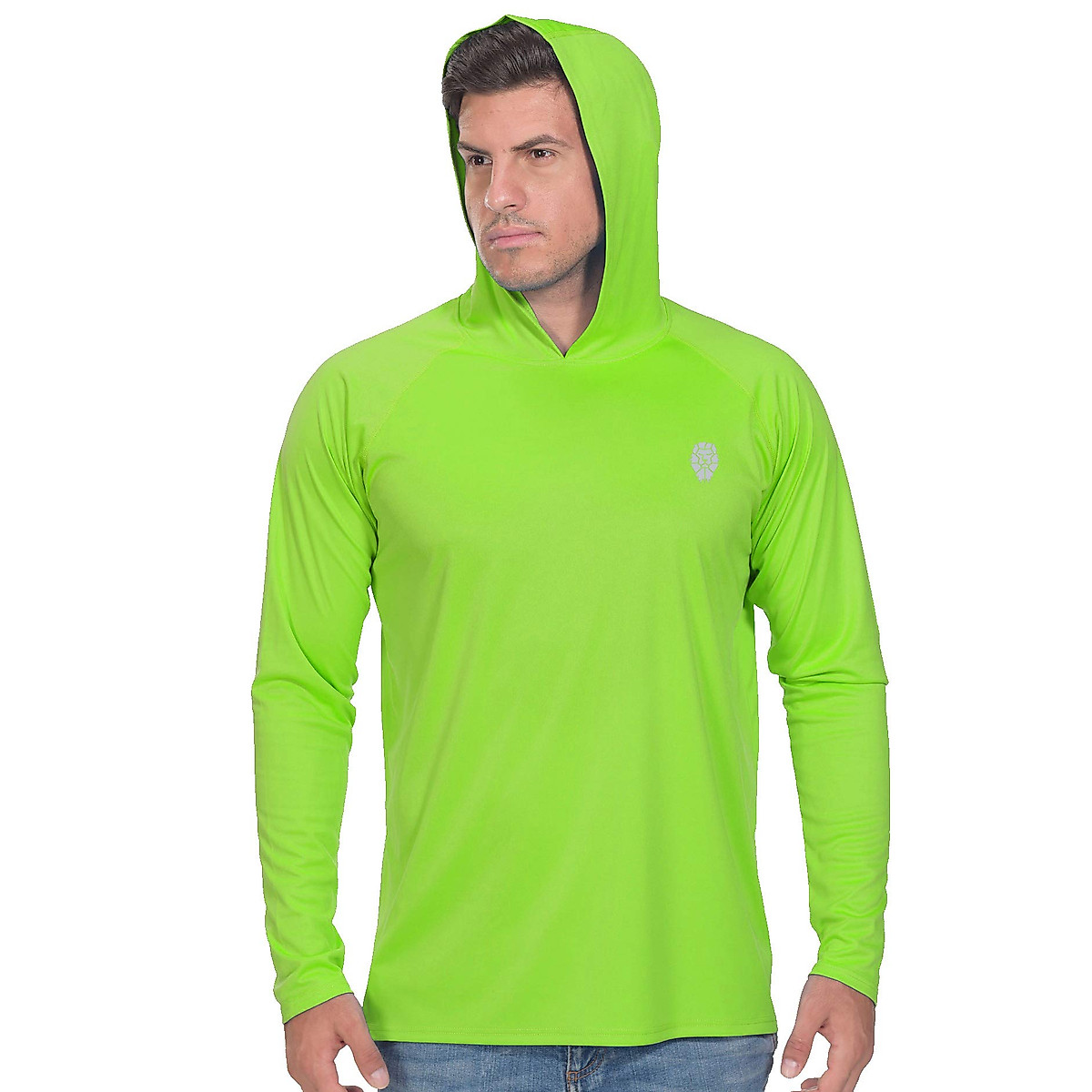 Mens UPF 50+ Sun Protection Hoodies Long Sleeve Performance T-Shirt Neon Green