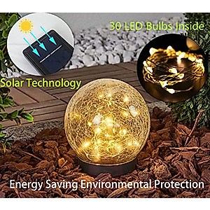 Garden Solar Lights Decorative,2 Packs Cracked Glass Solar Ball Lights Outdoor Waterproof, LED Outdoor Globe Lights,Outside Decor for Lawn Patio Yard Pathway Christmas Garden Decor（Warm White）