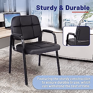 CLATINA Guest Reception Chair, Conference Room Chairs Waiting Room Chairs with Padded Arms Desk Chair No Wheels Leather Office Chair for Office, Office Guest Chairs & Reception Chairs, Set of 2