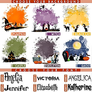 Zocoshi Personalized Halloween Tote Bag Customized Pumpkin Witch Black Cat Castle Skeleton Ghost Canvas Tote Bag for Trick or Treat Goodie gift Bags