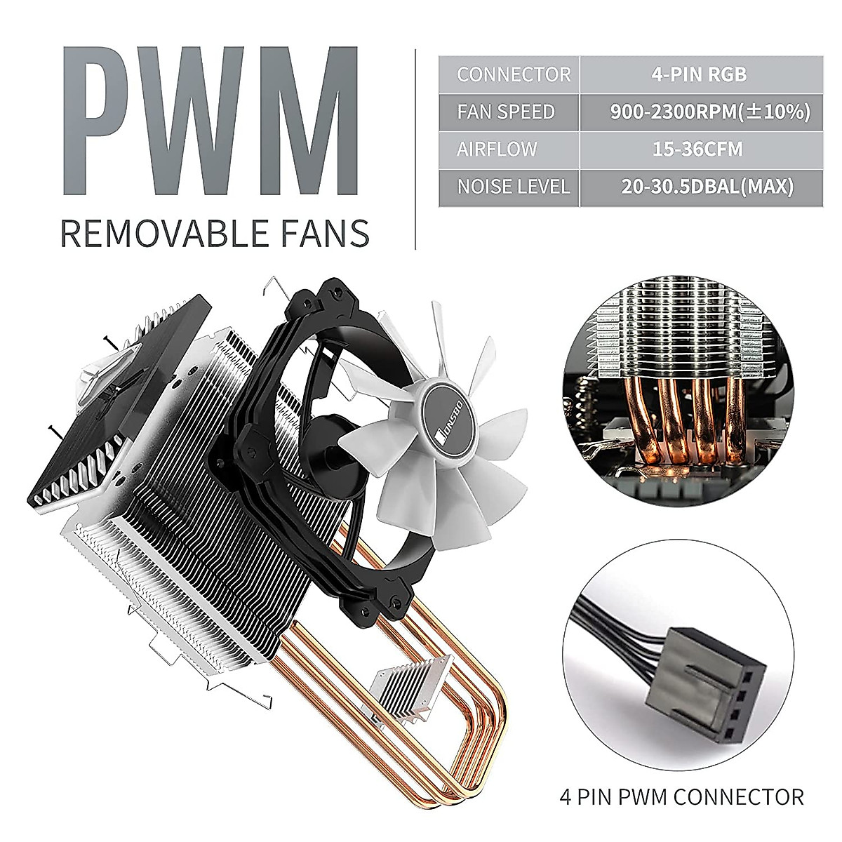 JONSBO CR1400 RGB CPU Air Cooler, 92mm PWM CPU Cooler with 4 Heat Pipes, Removable Computer PC Fans Easy to Install, Quiet Rainbow RGB Cooling Fan for Intel LGA 1700/1200/1151, AMD AM4 AM5, Black