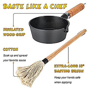 11 Piece Cast Iron Basting Pot and Brush Set Include Sauce Pot & BBQ Mop Basting Brush Grilling Cast Iron Cookware Grilling Accessories Gifts for Men with Food Tongs,Gloves and Brush Refills