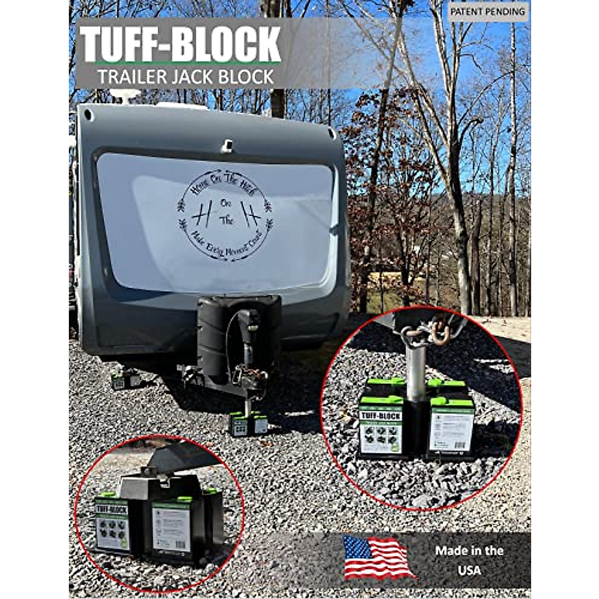 TUFF-Block by Dock N Stow Trailer Jack Blocks for RV Camper, 5th Wheel, Boat | Works w/Any Tongue Jack, Post, Scissor Stabilizer or Foot (Round or Square) | Stand Supports 10,000 lbs | Orange Stops