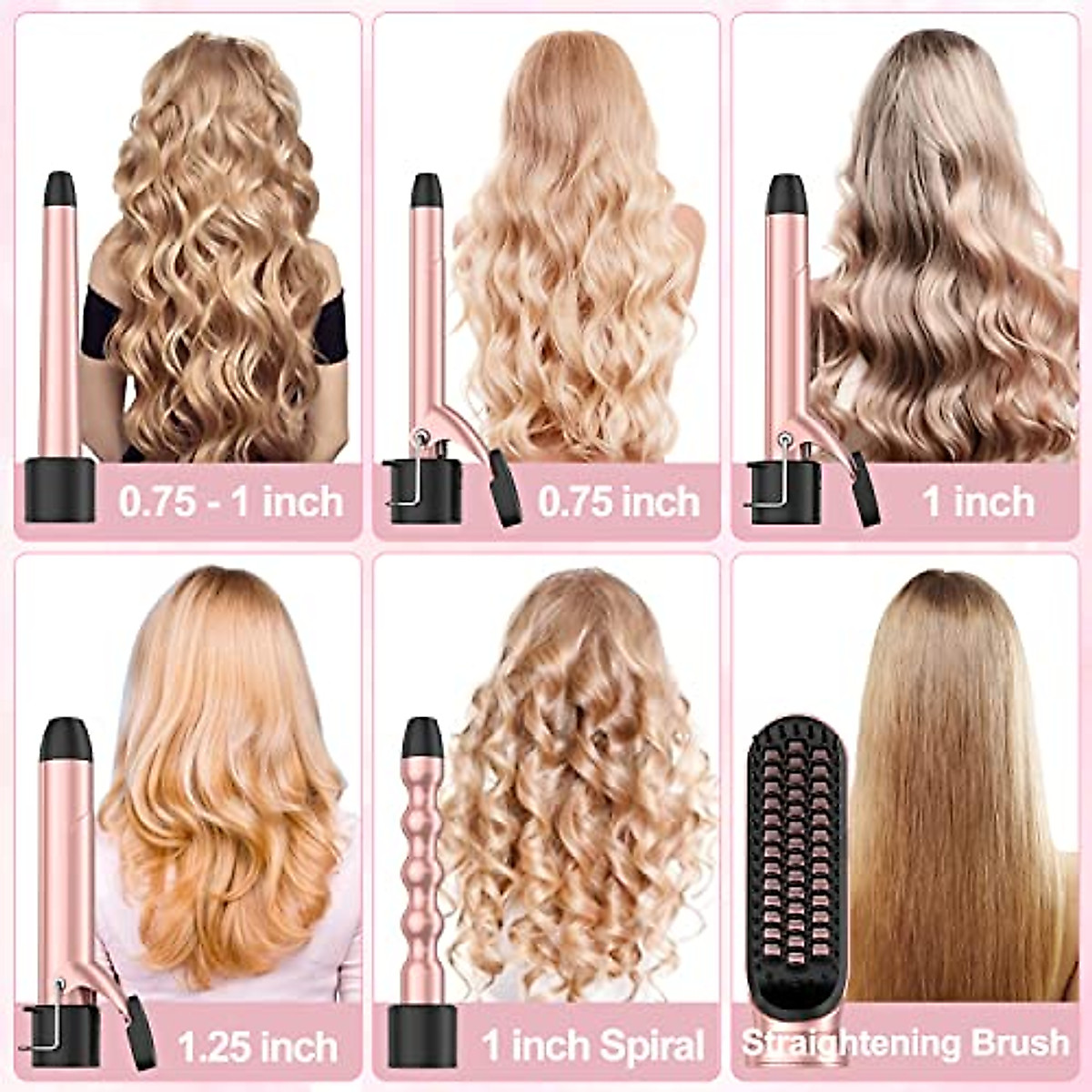 Wand Curling Iron Set, SEIPIKOL 6 in 1 Hair Straightener and Curler, 3/4 to 1 1/2 inch Ceramic Barrel Hair Curlers, Auto Off, Dual Voltage Hair Styling Hot Tools, Curling Wave Wand with Flat Iron