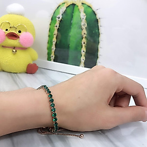 FuSi Women's Slider Tennis Chain Crystal Bracelet Gold Shiny Crystal Slip Full Diamond Jewelry Bracelet(Green)