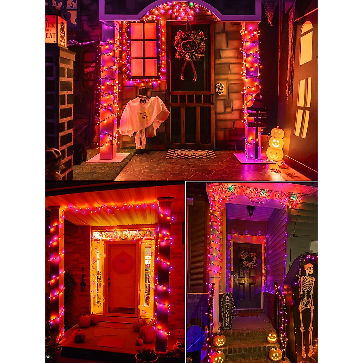 Flacchi 2 Pack Solar Halloween Lights Total 144ft 400 LED 8 Modes Outdoor String Lights Waterproof Solar Fairy Lights for Garden, Patio, Fence, Balcony, Outdoors,Holiday Decoration (Orange & Purple)