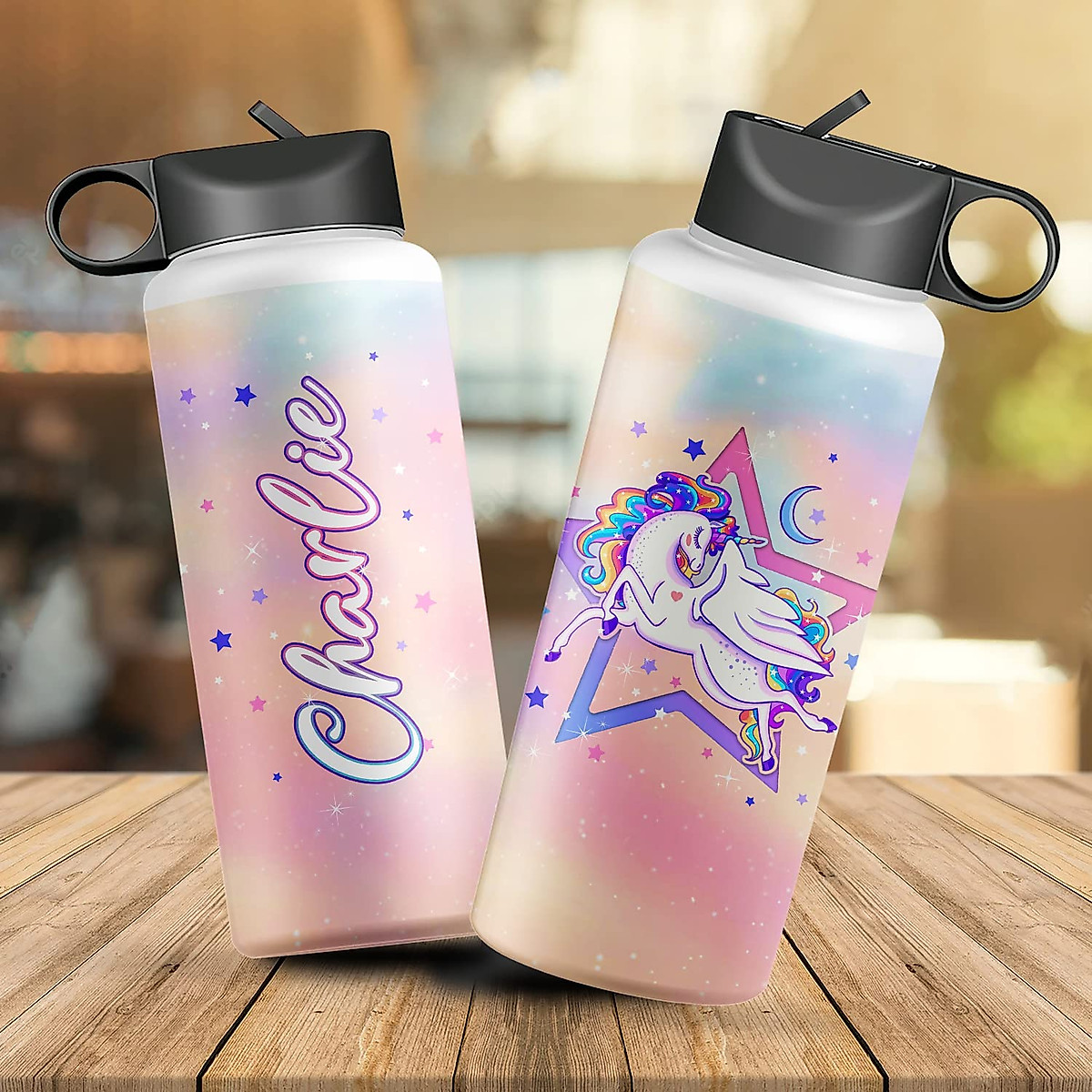 Teewarrior Personalized Water Bottle Unicorn Water Bottle For Kids Women Girls Teen Magical Unicorns Sports Bottles Birthday Gifts For Women, Back To School Gifts Custom Travel Cup with Name (Ver-4)