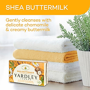 Yardley London Nourishing Bath Soap Bar Shea Buttermilk for Sensitive Skin, Gently Cleanses with Delicate Chamomile & Creamy Buttermilk, 4.0 oz Bath Bar, 1 Soap Bar