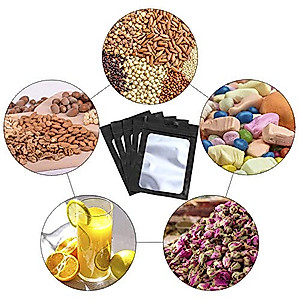 100 Pieces Resealable Mylar Food Storage Bags with Clear Window Coffee Beans Packaging Pouch for Food Self Sealing Storage Supplies (Black, 3 x 4.7 Inch)