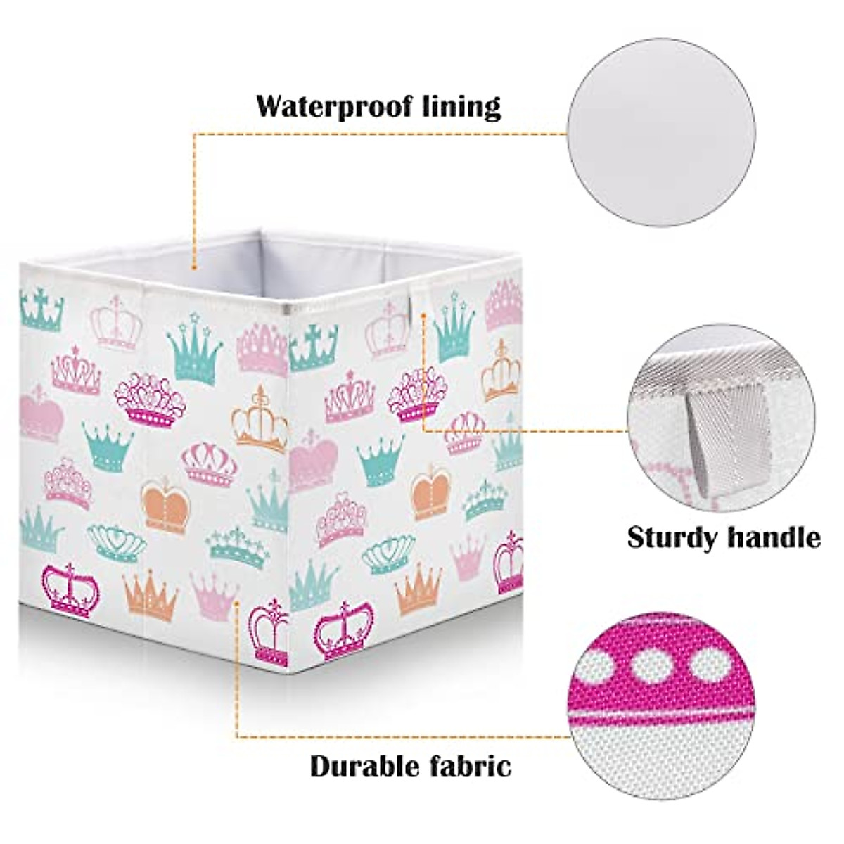 Kigai Princess Crown Open Home Storage Bins, for Home Organization and Storage, Toy Storage Cube, Collapsible Closet Storage Bins, with Small Handles, 11.02"L x 11.02"W x 11.02"H