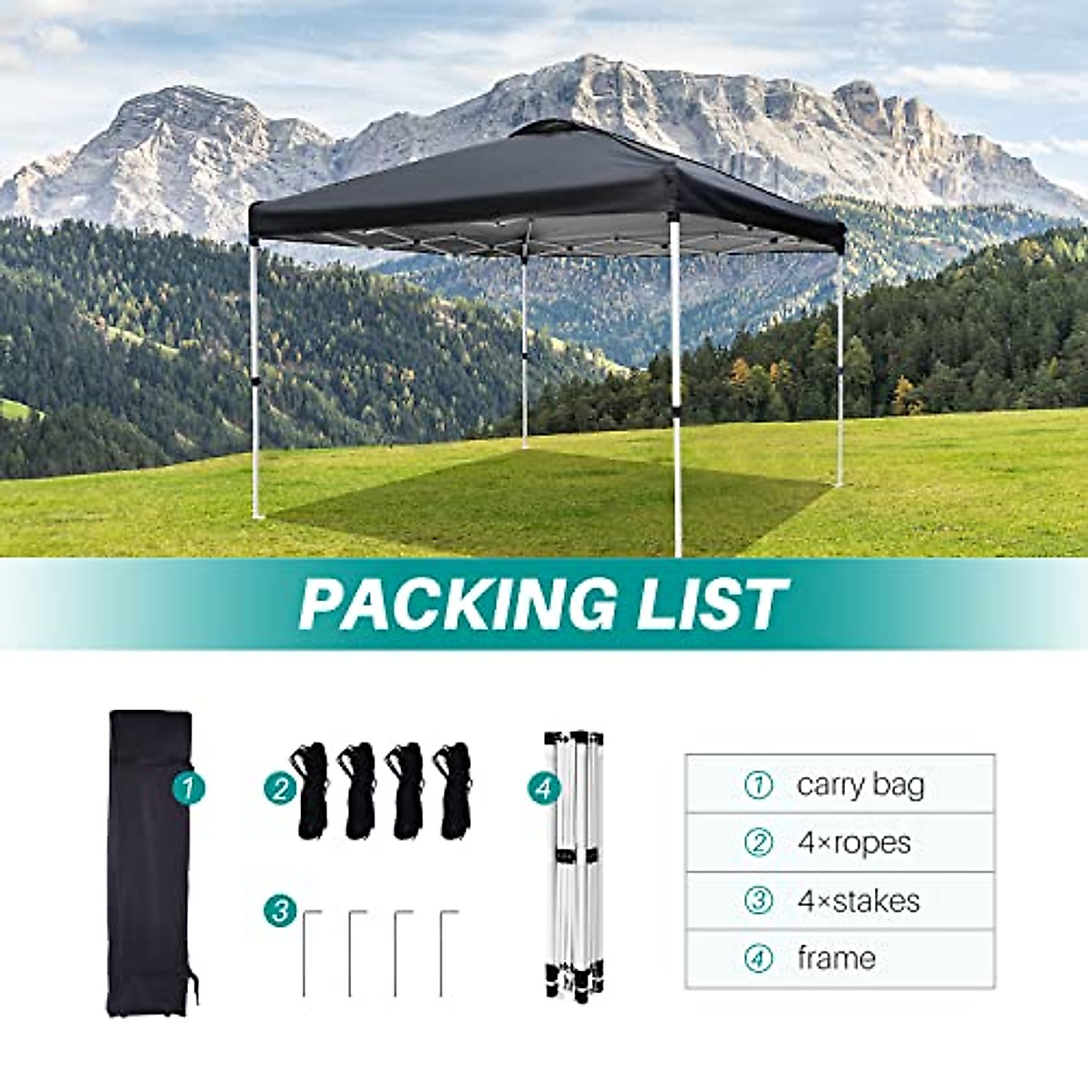 TOREAD Canopy 10'x10' Pop Up Commercial Instant Gazebo Tent with Air Vented Top,Thicken Frame,Fully Waterproof, UV 50+,Easy Set up,Portable Canopy Tent with Zipper Bag & Side Walls,Black