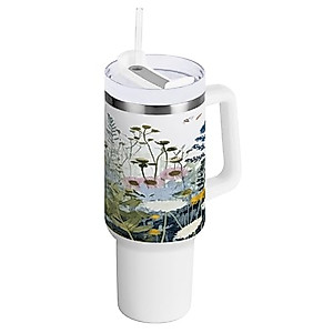 Jihqo Beautiful Wildflowers 40 oz Stainless Steel Vacuum Insulated Tumbler with Handle and Straw Lid Reusable Leakproof Water Bottle Double Wall Travel Mug Coffee Cup, Cupholder Friendly