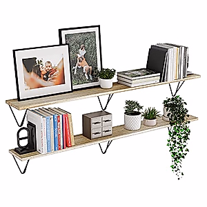 Wallniture Colmar 48" Rustic Floating Shelves for Living Room Decor, Wall Bookshelf, Floating Shelf for Kitchen, Wall Mounted Shelves for Office, Wall Shelves for Bedroom Decor, Burnt Set of 2