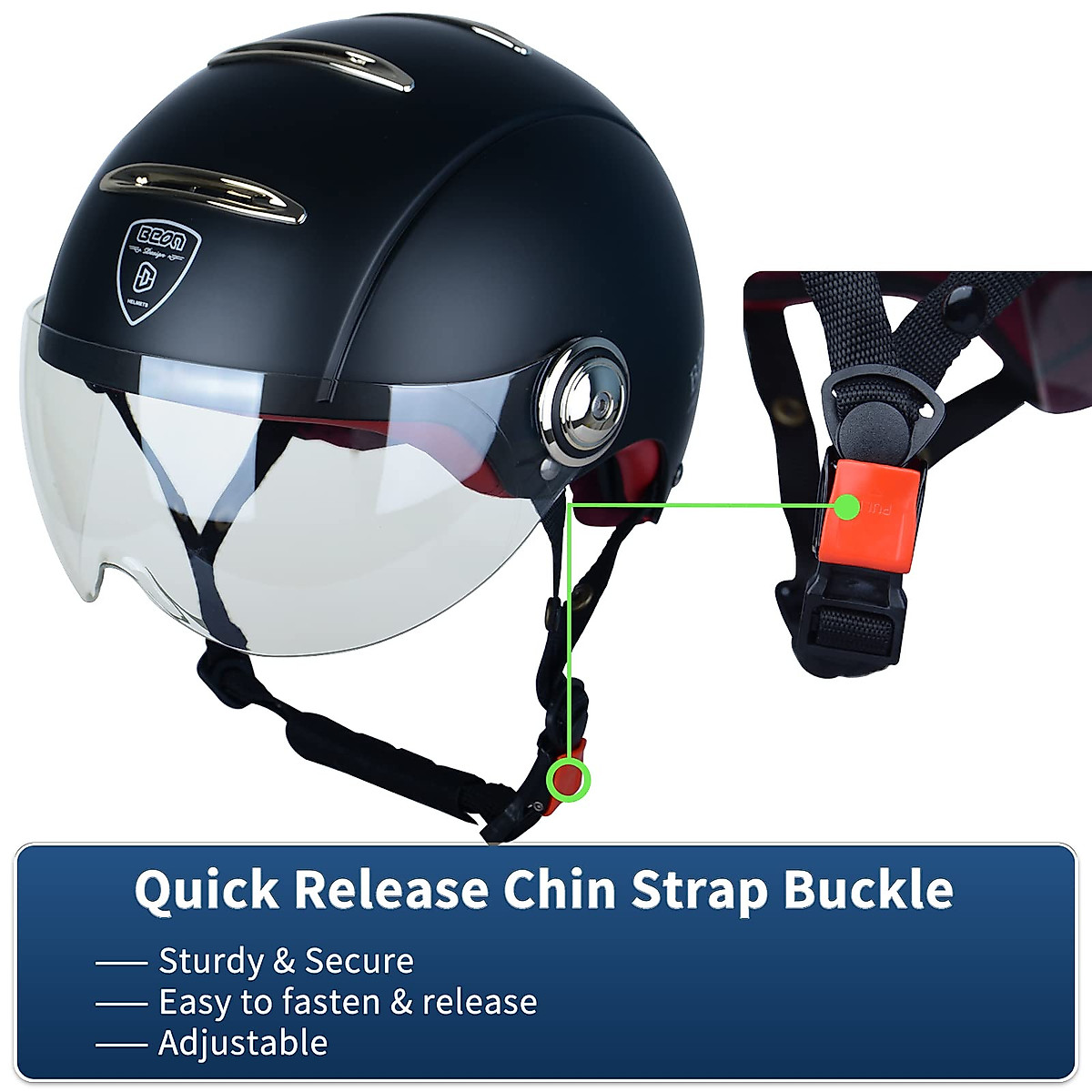 BEON Adult Bicycle Helmet with Tinted Visor Mountain & Road Bike Helmets for Men Women Cycling Helmet for Recreational Bicycling Jet Helmet for Riding Scooter